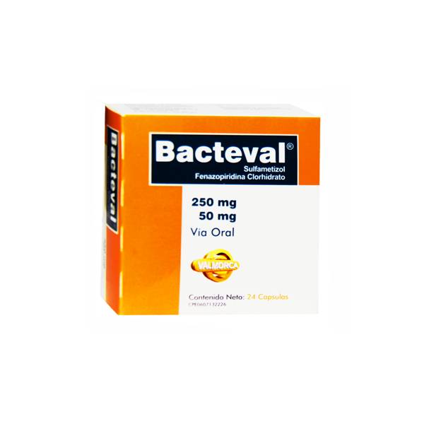 Bacteval Fenazopiridina + Sulfametizol 250-50mg x 24 Cápsulas ...