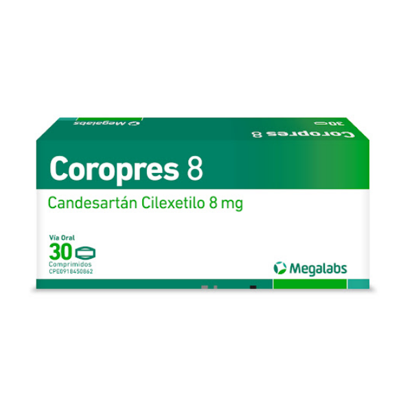 Coropres Candesartán 8mg x 30 Comprimidos - Megalabs - Farmadon - La Farmacia de la Esquina
