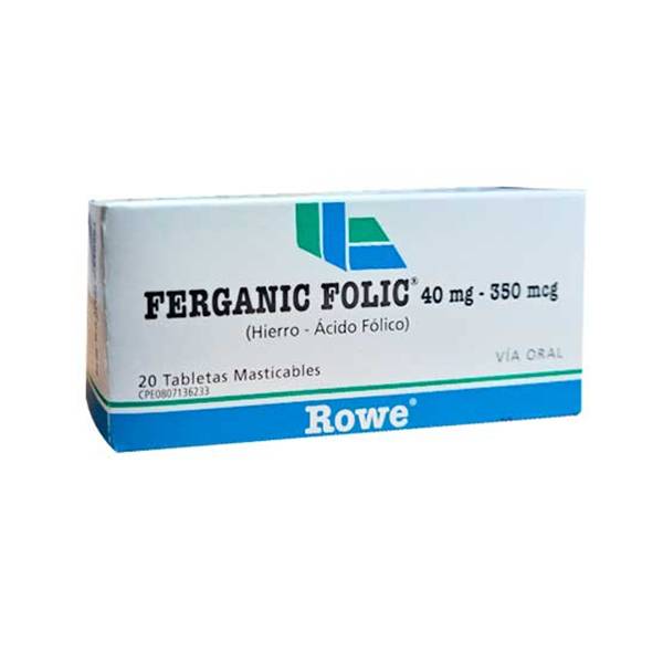 Ferganic Folic Ácido Fólico+Hierro 40mg/350mg x 20 Tabletas - Rowe ...