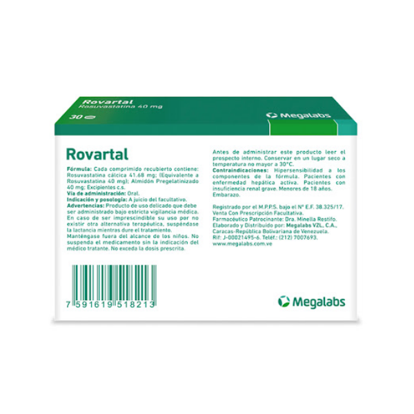 Rovartal Rosuvastatina 40mg x 30 Comprimidos - Megalabs - Farmadon - La ...