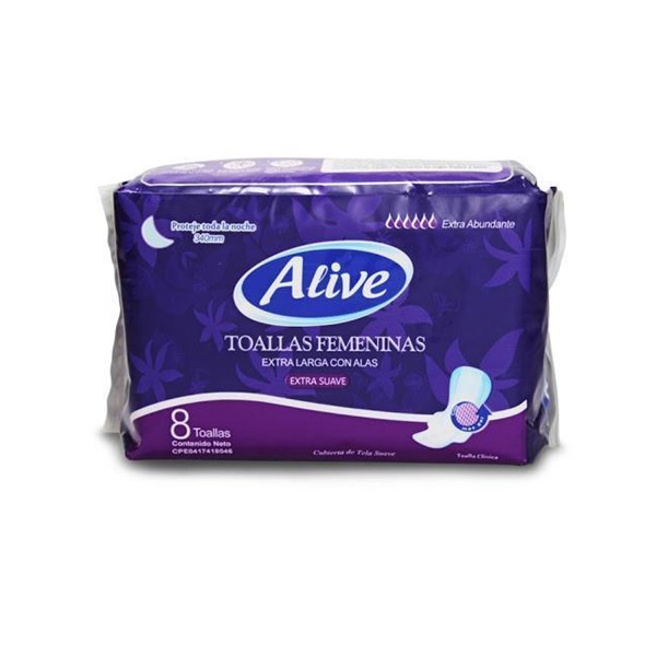 Alive Toallas Femeninas Noche x 8 Unidades - Farmadon - La Farmacia de ...