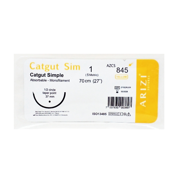 Sutura Catgut Simple 1 Aguja Curva No Cortante Absorbible 37mm R 845