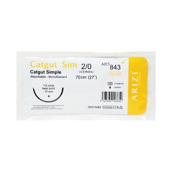Sutura Catgut Simple 2-0 Aguja Curva/No Cortante/Absorbible Arizi ...
