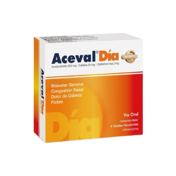 Aceval Dia Acetaminofén + Cafeína + Clorfeniramina 650Mg/2Mg/20Mg X 8 ...
