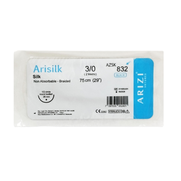 Sutura Seda Silk 3-0 Aguja Curva P.C. No Cortante/No Absorbible Arizi ...