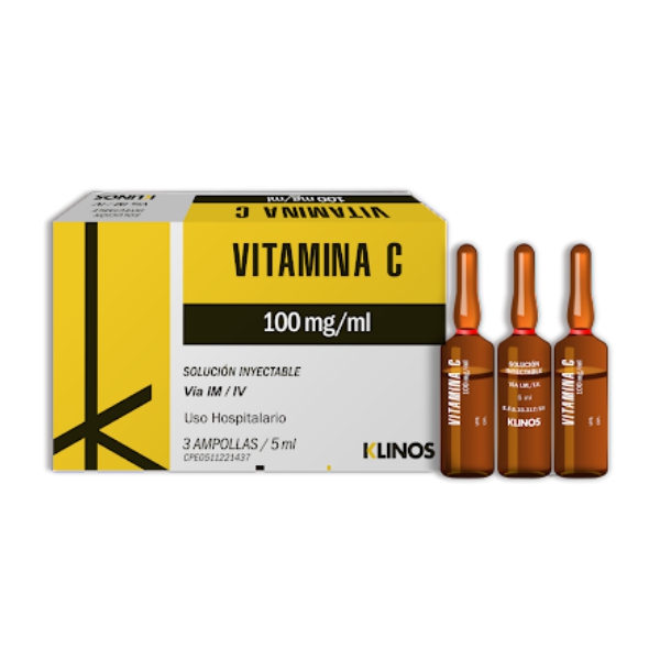 Vitamina C Ampolla 100Mg/Ml I.M/I.V X3 Unidades Klinos - Farmadon - La Farmacia de la Esquina