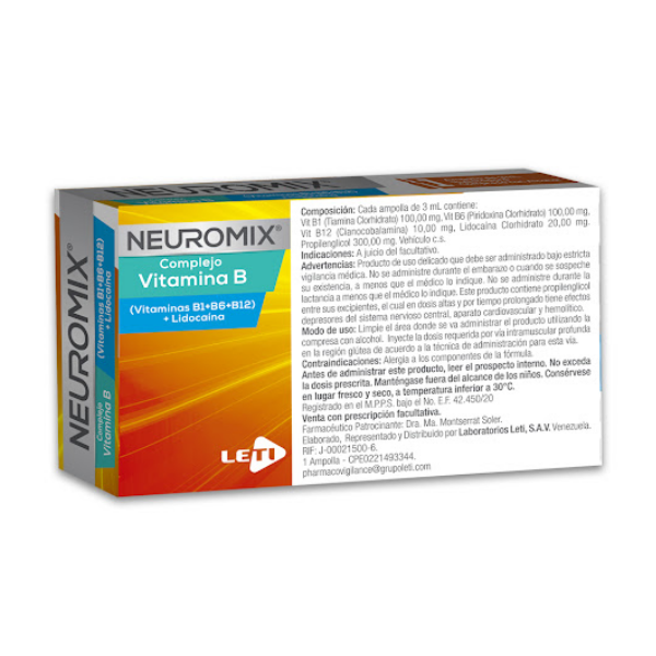 Neuromix Complejo B Ampolla 3ml/I.M Kit 1 Unidad - Leti - Farmadon - La ...