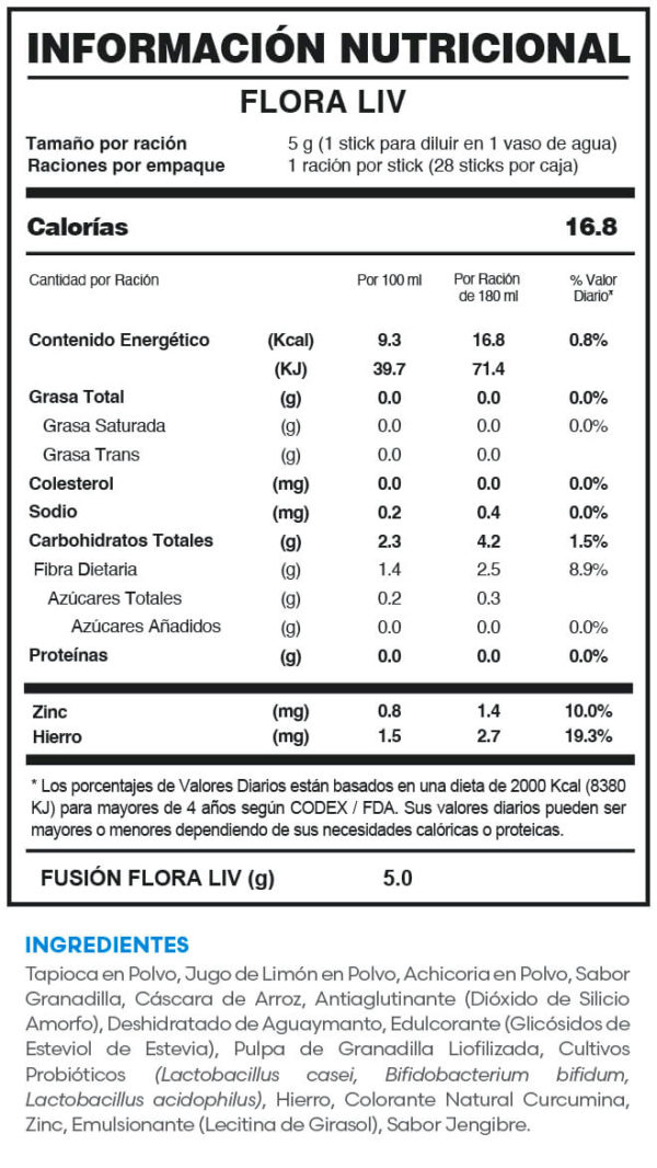 Flora Liv (Té/Alimento En Polvo) Probiotico Sachet 5Gr Fuxion ...