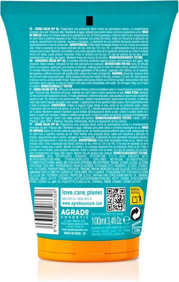 Agrado Crema Solar Cara Y Cuerpo Water Resistent 50Spf 100Ml - Farmadon ...